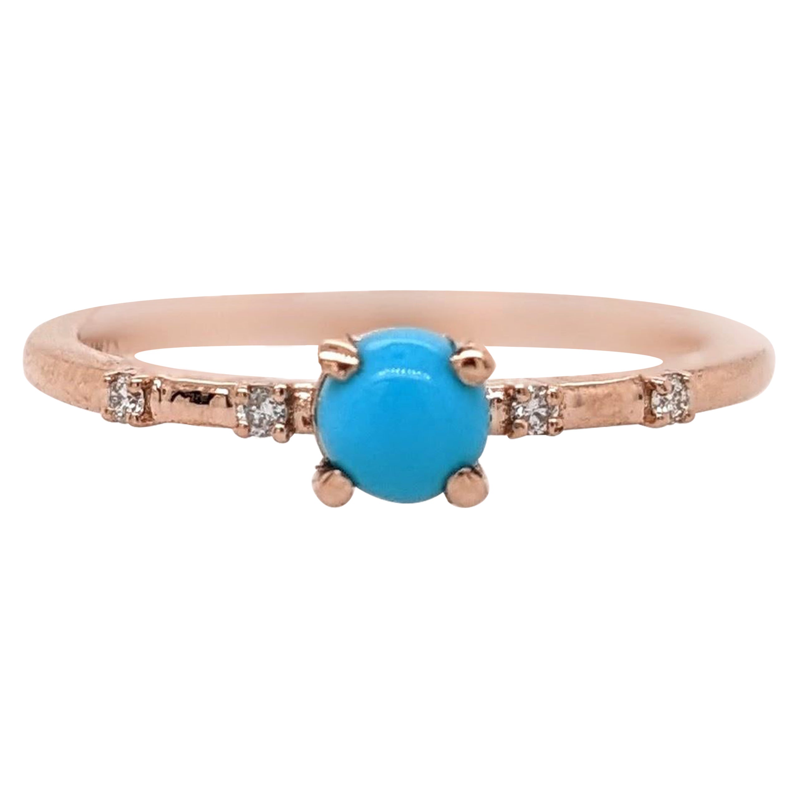 Turquoise Ring w Earth Mined Diamonds in Solid 14K Yellow Gold Round ...