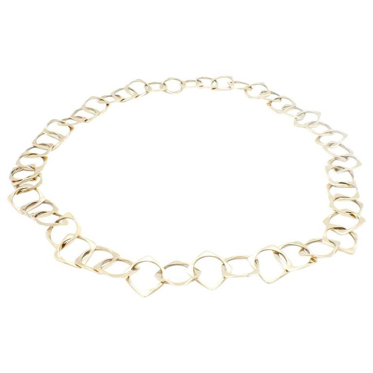 Modern Gold Square Link Chain Necklace For Sale at 1stDibs