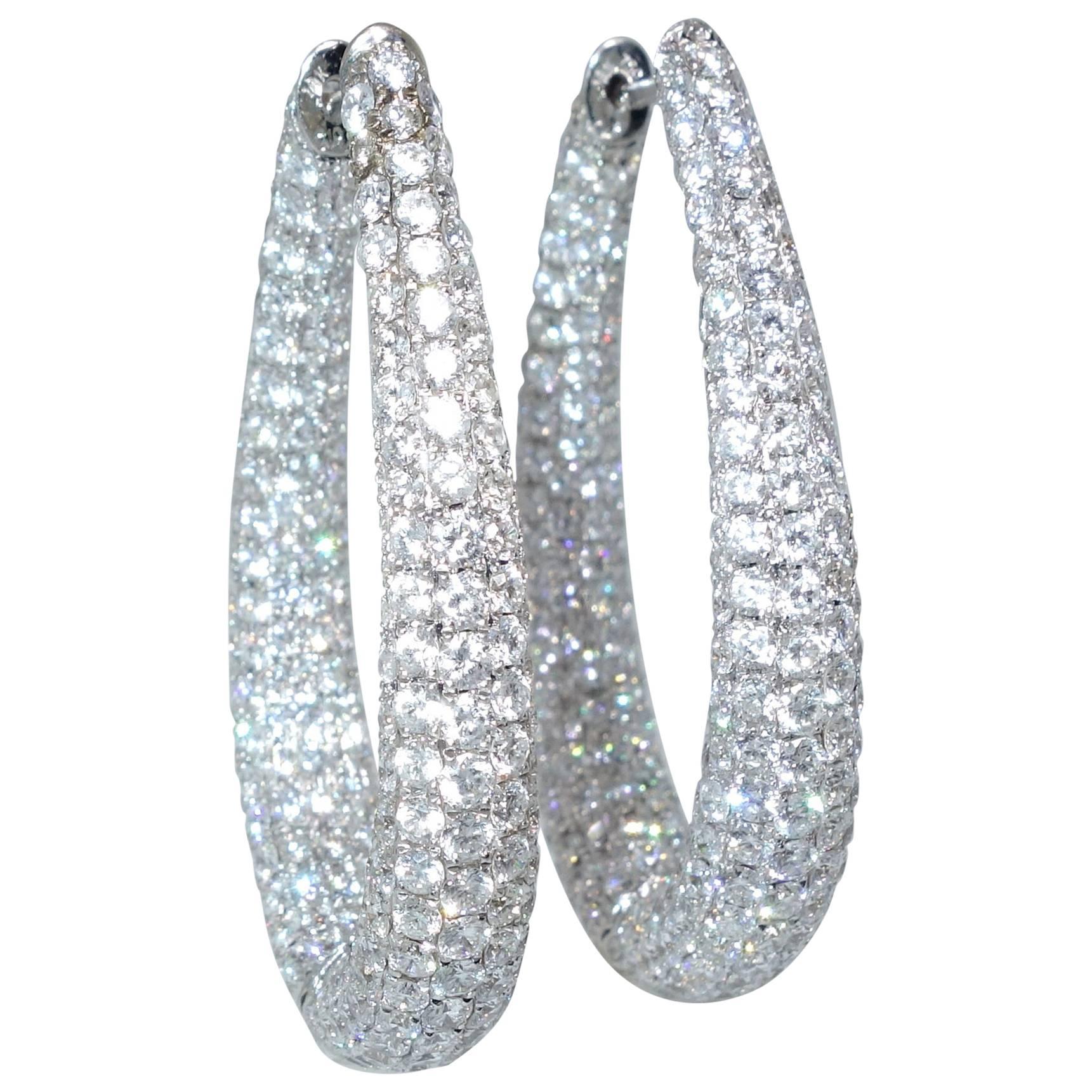 Diamond Gold pave hoop Earrings at 1stDibs
