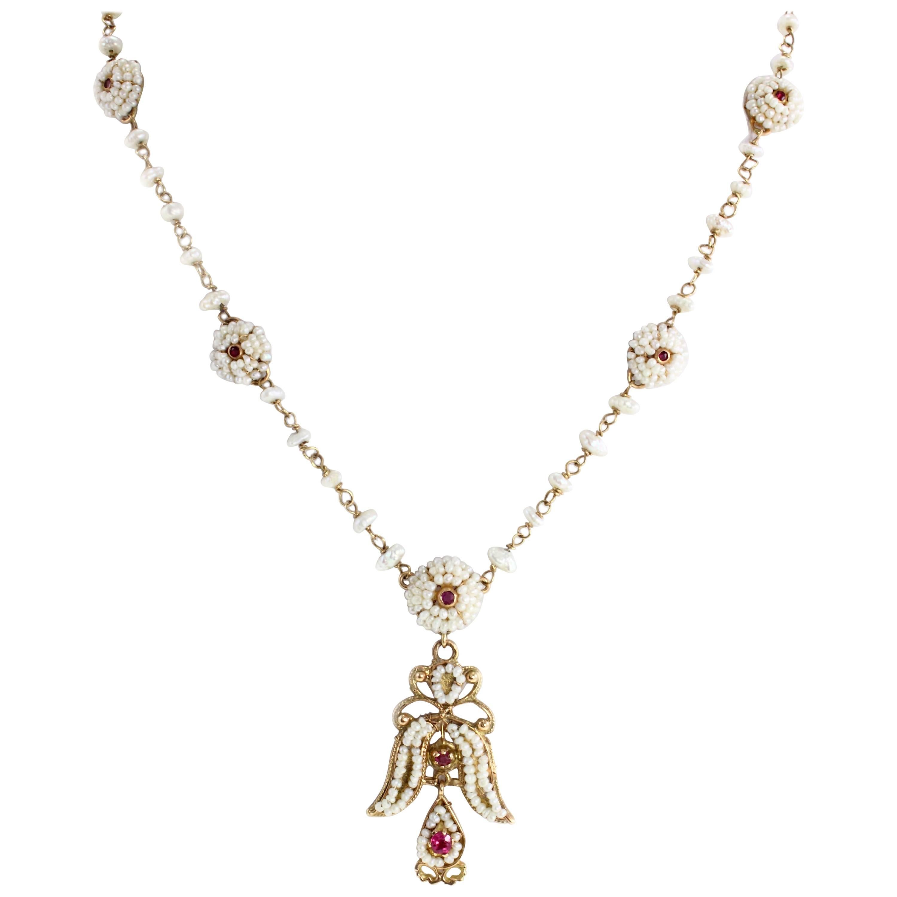 Ruby, Diamond and Pearl Necklace at 1stDibs