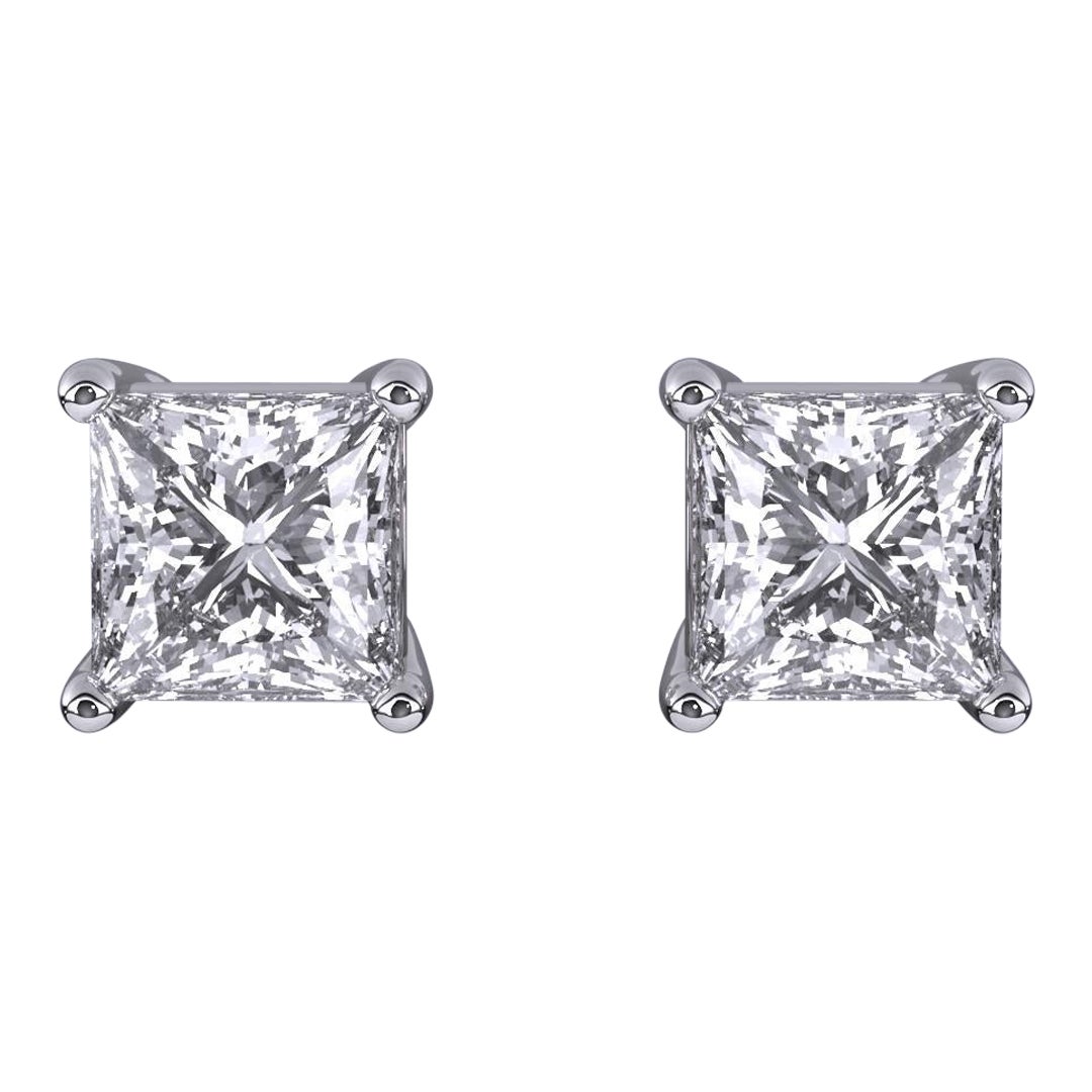 0.75CT Princess Cut Solitaire Lab-Grown Diamond Stud 4 Prong Martini ...