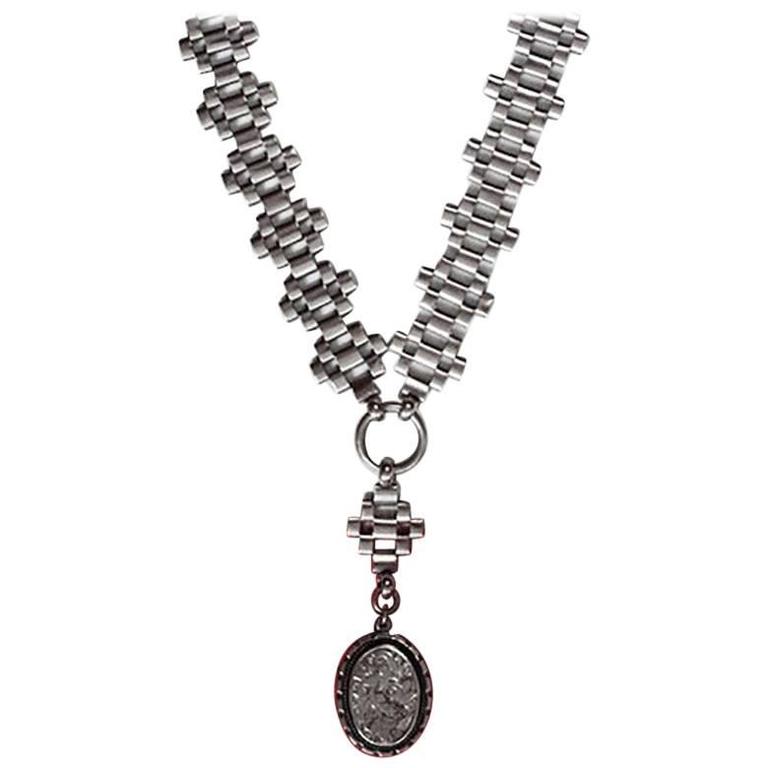 Victorian Sterling Silver Collar and Locket For Sale at 1stDibs