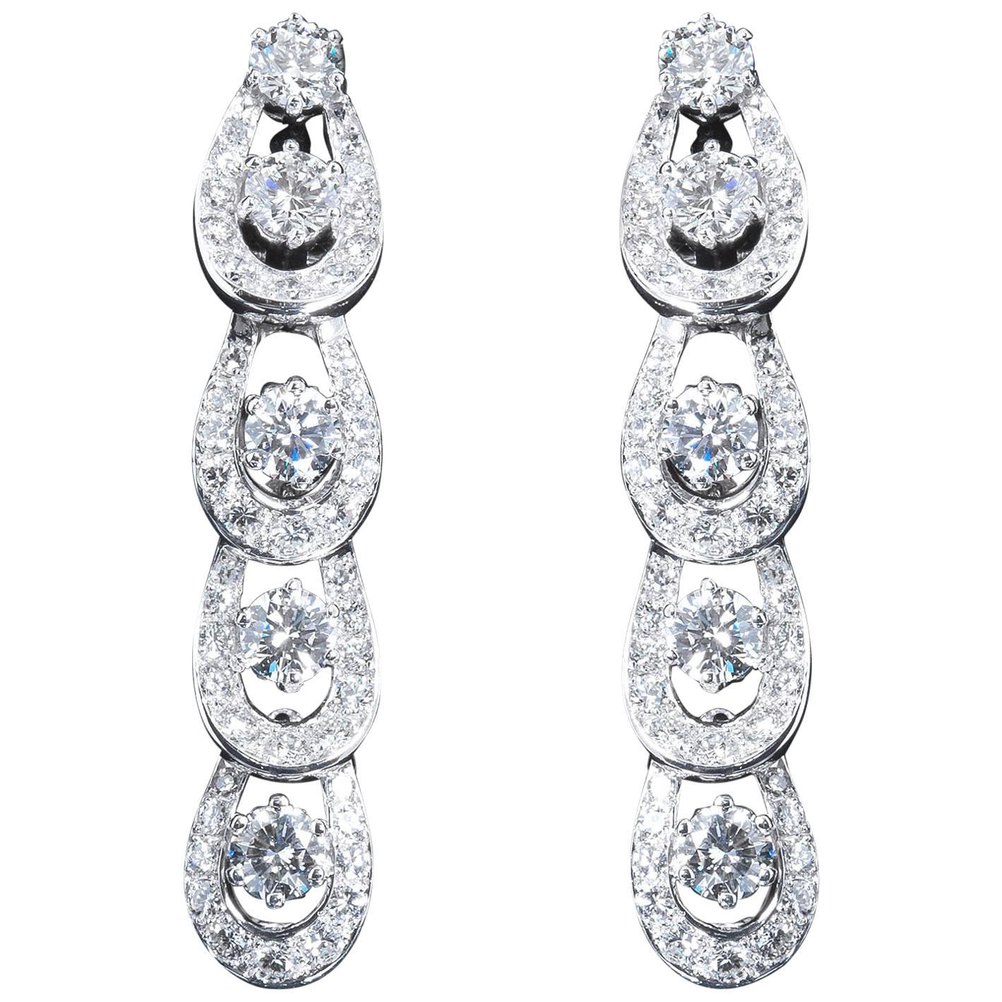 1990s Cluster Diamond Pearl Dangle Platinum Drop Earrings at 1stDibs