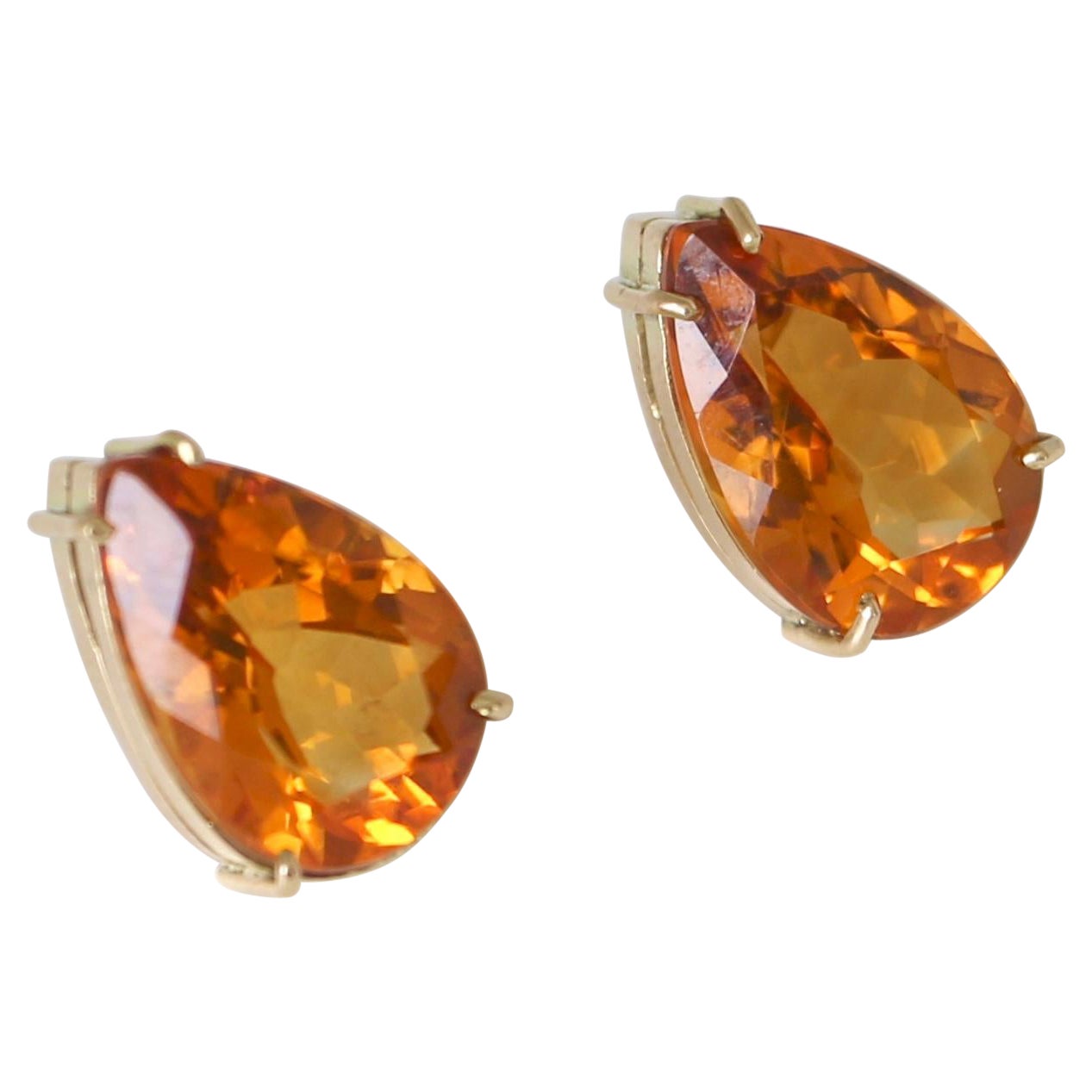 Citrine Pear Earrings - 18K Solid Yellow Gold For Sale at 1stDibs