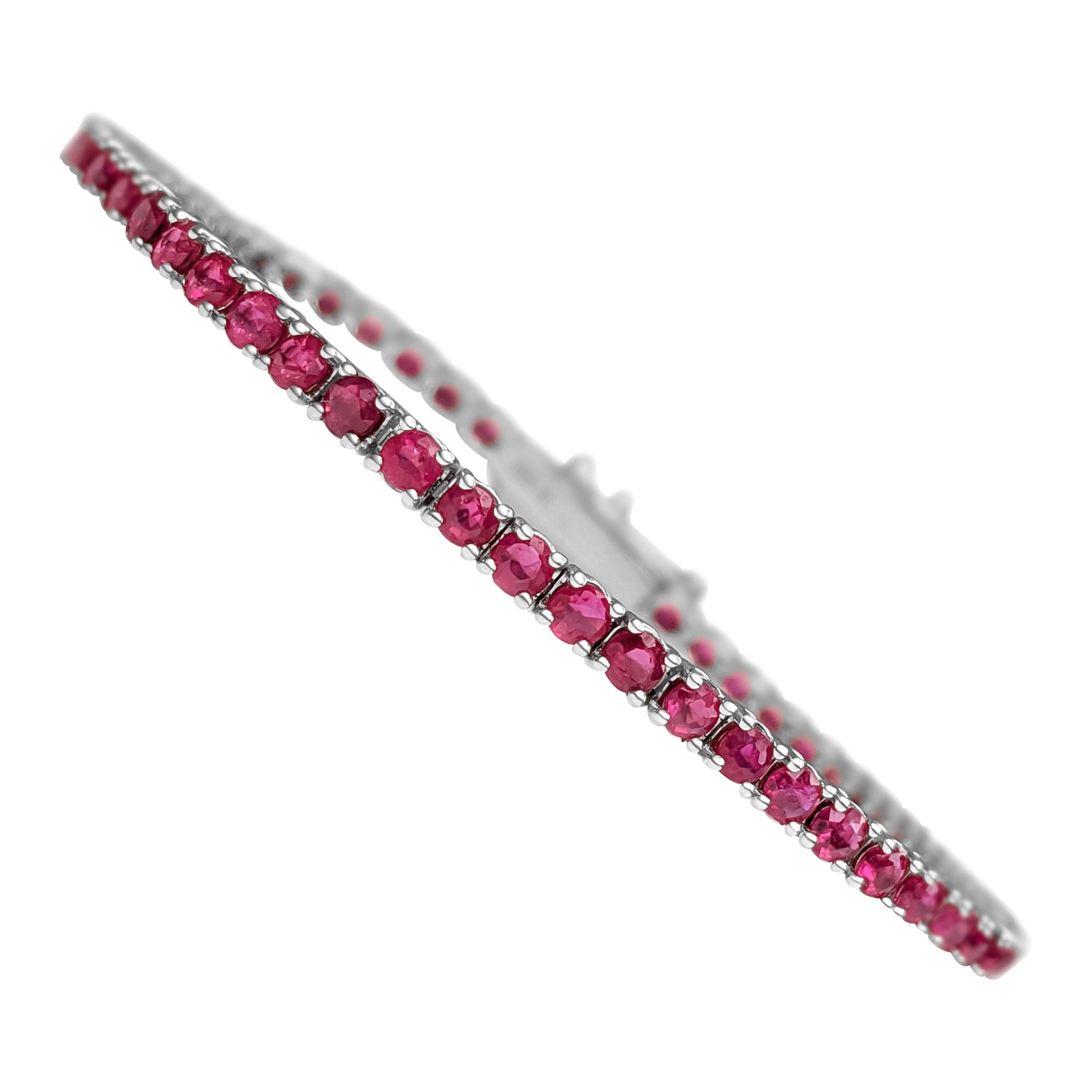 $1 NO RESERVE! 4.45 Ct Pink Sapphire Tennis Riviera - 14K White gold - Bracelet at 1stDibs