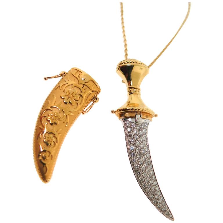 Carrera y Carrera Diamond encrusted Dagger and Sheath Gold Pendant at ...