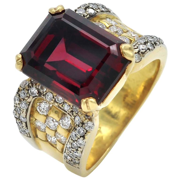 Garnet Diamond Gold Cocktail Ring at 1stDibs