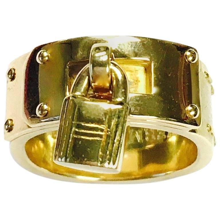 Hermes Gold Kelly Padlock Ring at 1stDibs