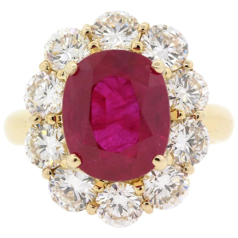 G.I.A. Certified 5.56 carat Natural Corundum Red Ruby Diamond gold Ring ...