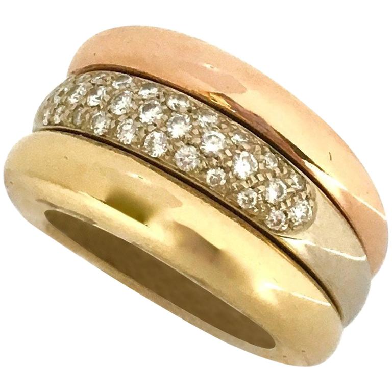 Cartier Pave Diamond Three Color Gold Ring at 1stDibs
