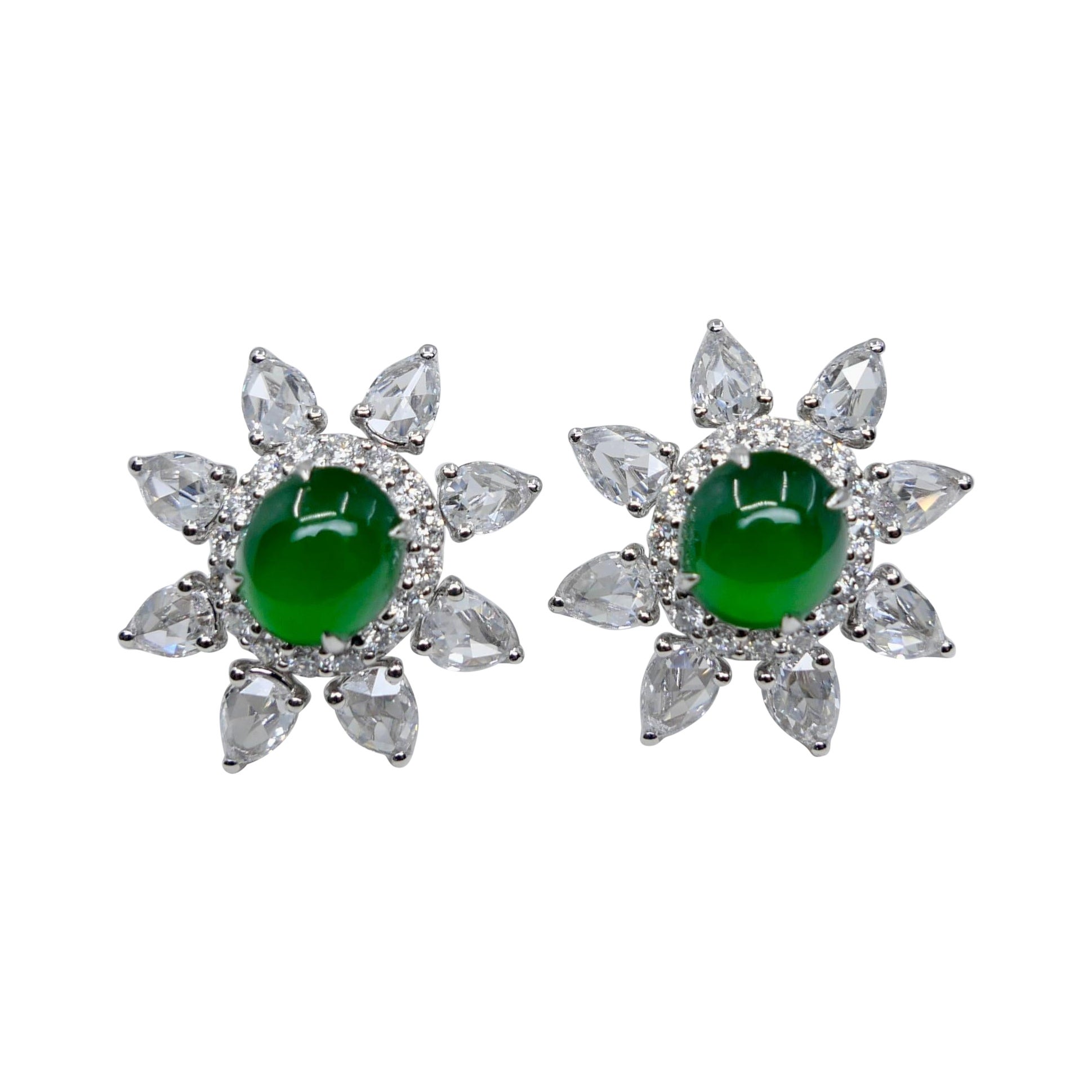 Certified Imperial Green Jade and Rose Cut Diamond Earrings. Best ...