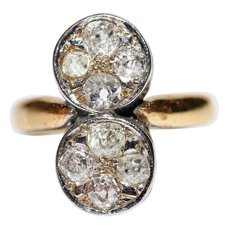 Antique Circa 1900s 18k Gold Natural Old Cut Diamond Decorated Ring For