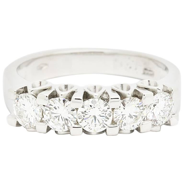 0.84ct Five Diamonds 18K White Gold Ring For Sale at 1stDibs