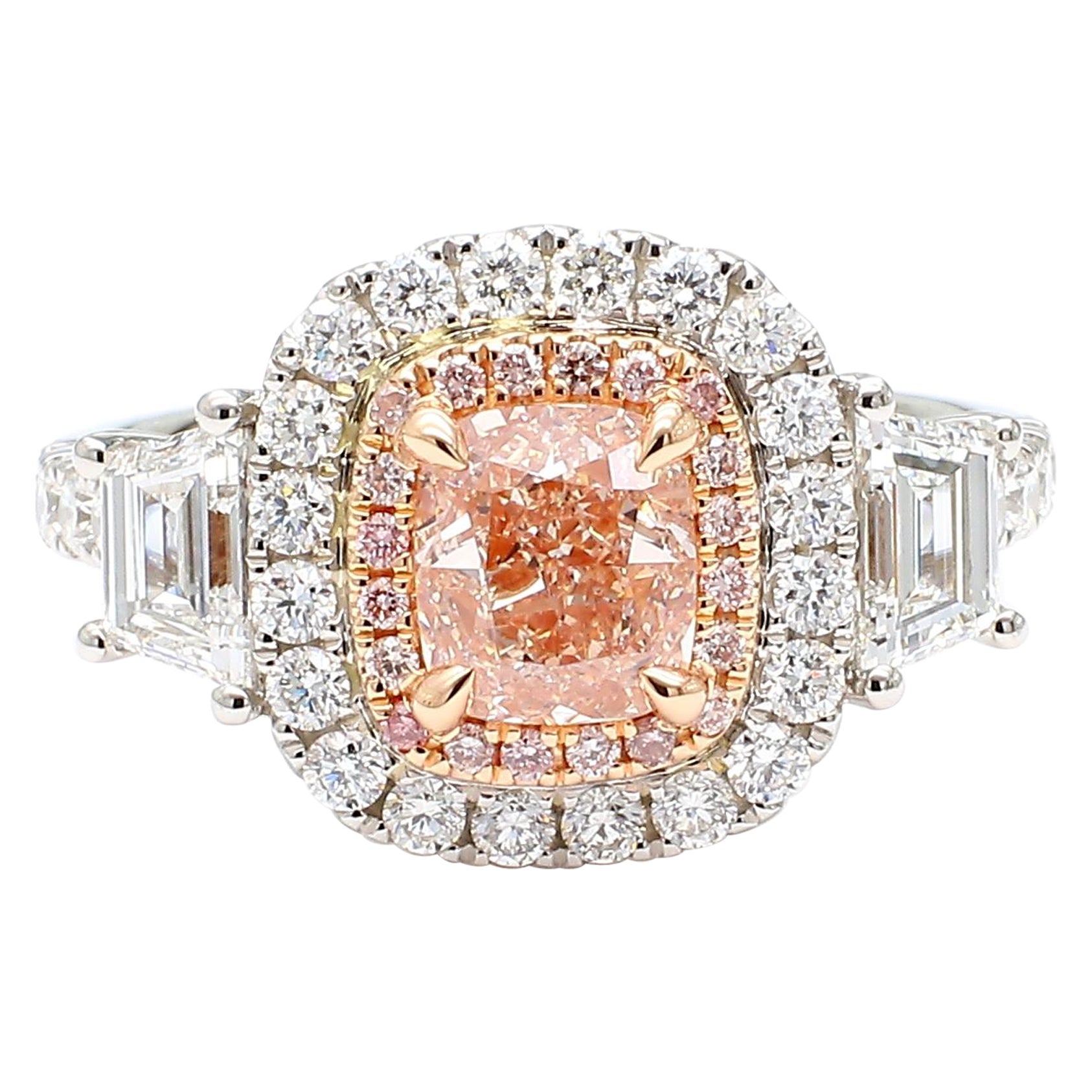 GIA Certified Natural Pink Cushion Diamond 1.32 Carat TW Gold Cocktail ...