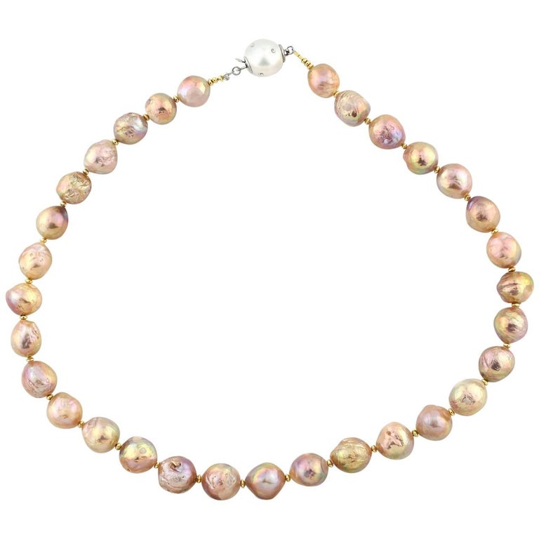 AJD Exquisite Magnificent Classic Hand Knotted PinkyGoldy Wrinkle Pearl ...
