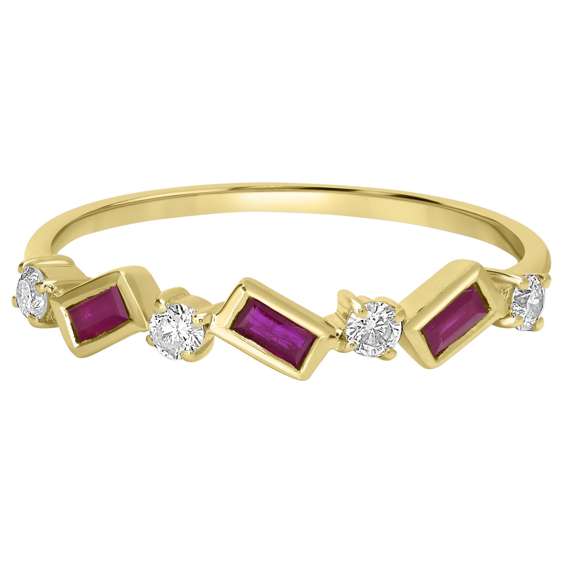 GEMISTRY Brooke 14k Gold Ruby Gemstone Stackable 7-Stone Baguette and Round Ring For Sale at 1stDibs