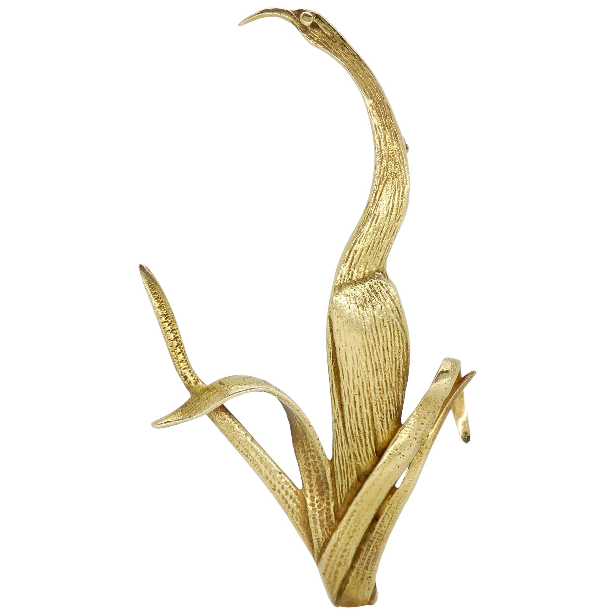 14 Karat Yellow Gold Tiffany and Co. Crane Brooch at 1stDibs | tiffany ...