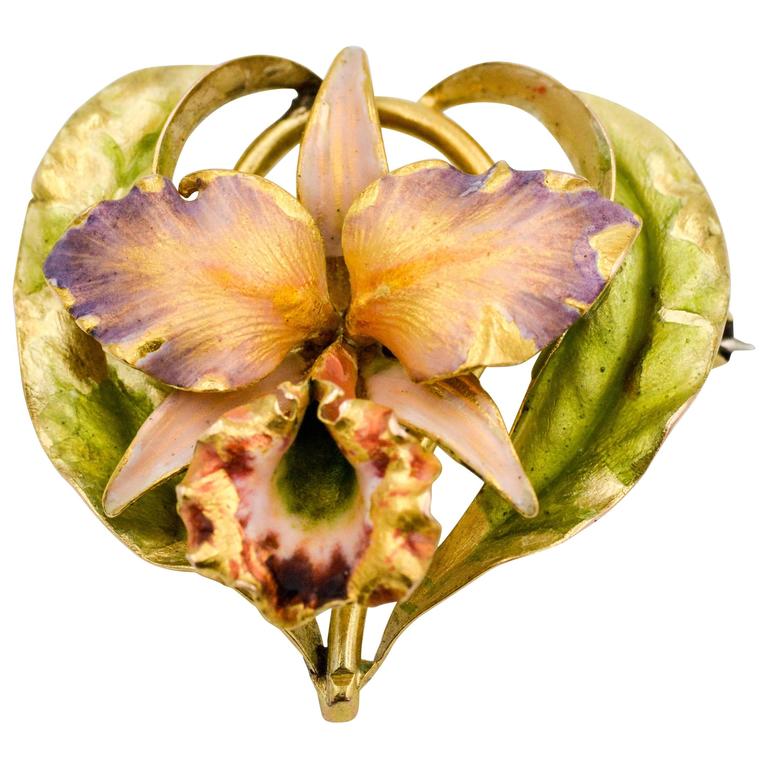 Art Nouveau Enamel Gold Iris Brooch at 1stDibs | art nouveau iris