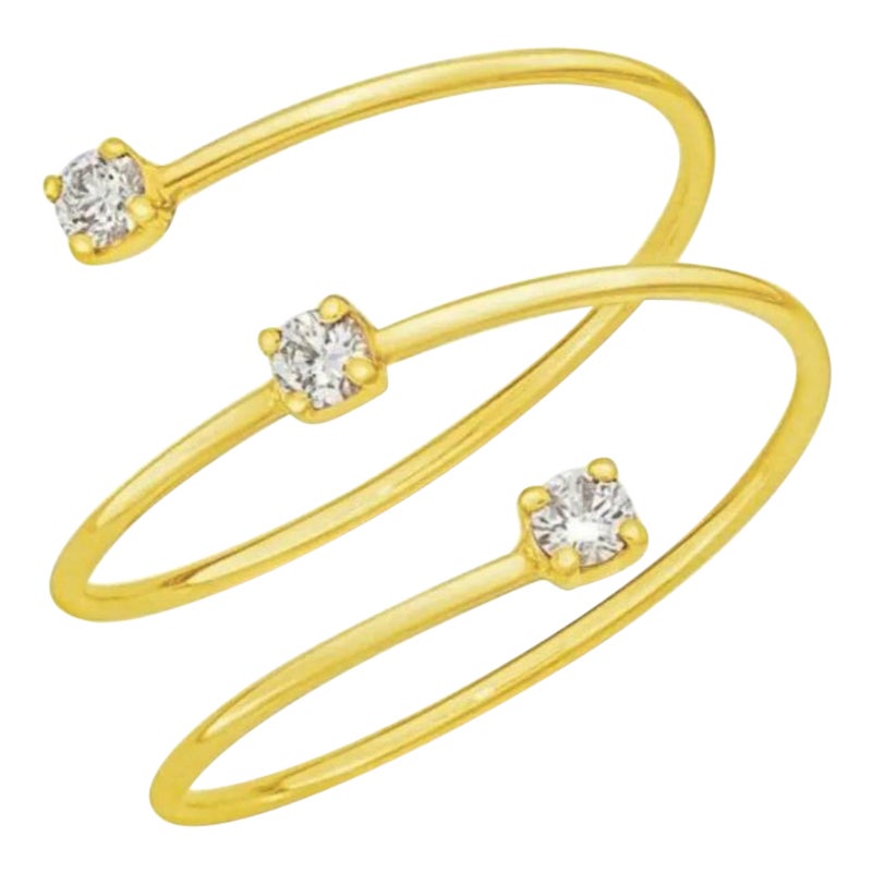 Diamond Spiral Cuff Ring 14K Solid Yellow Gold Spiral Diamond Ring For ...