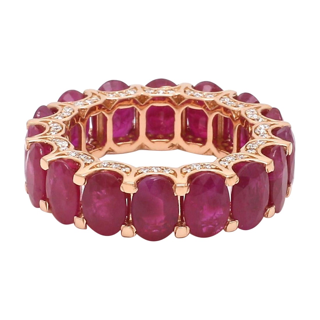 Natural Ruby Oval Gemstone Eternity Band Ring H/SI Diamond 14k Rose ...