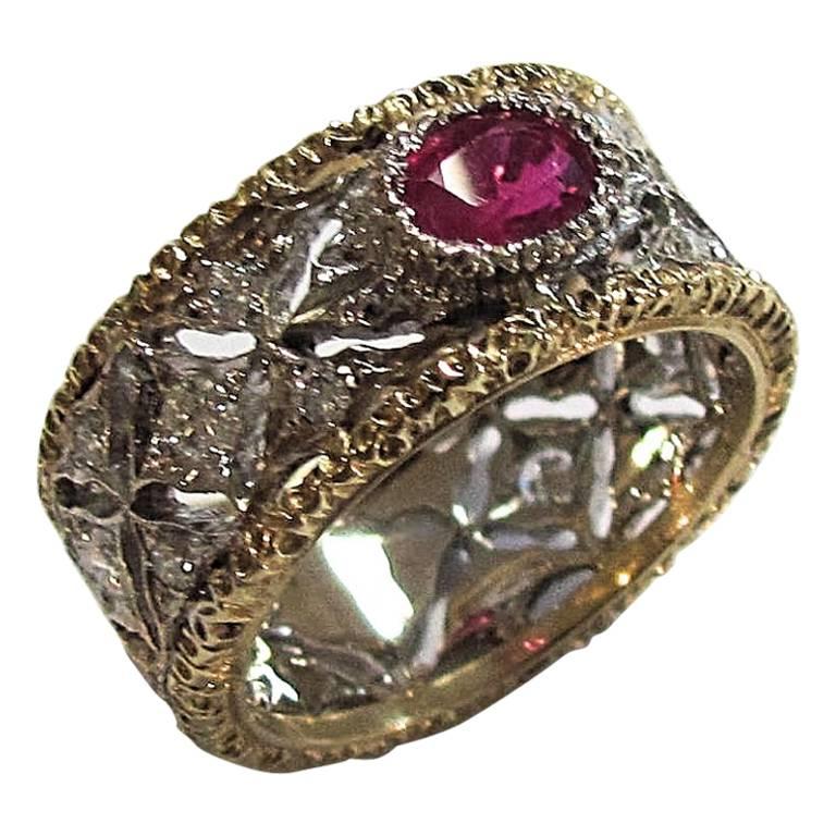 1970s Mario Buccellati ruby diamond Gold ring at 1stDibs