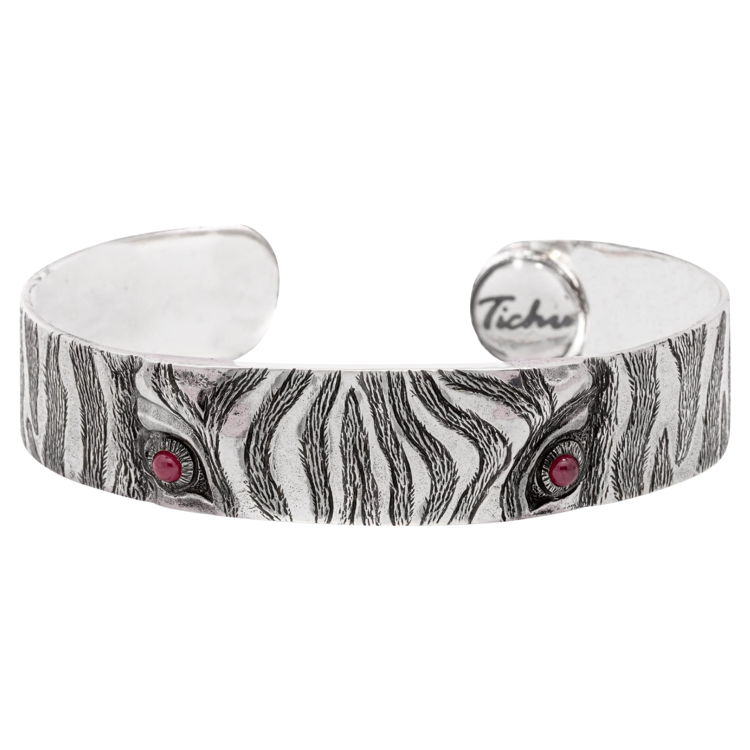 Tichu Ruby Zebra Eye Cuff Sterling Silver and Crystal Quartz Size M For ...