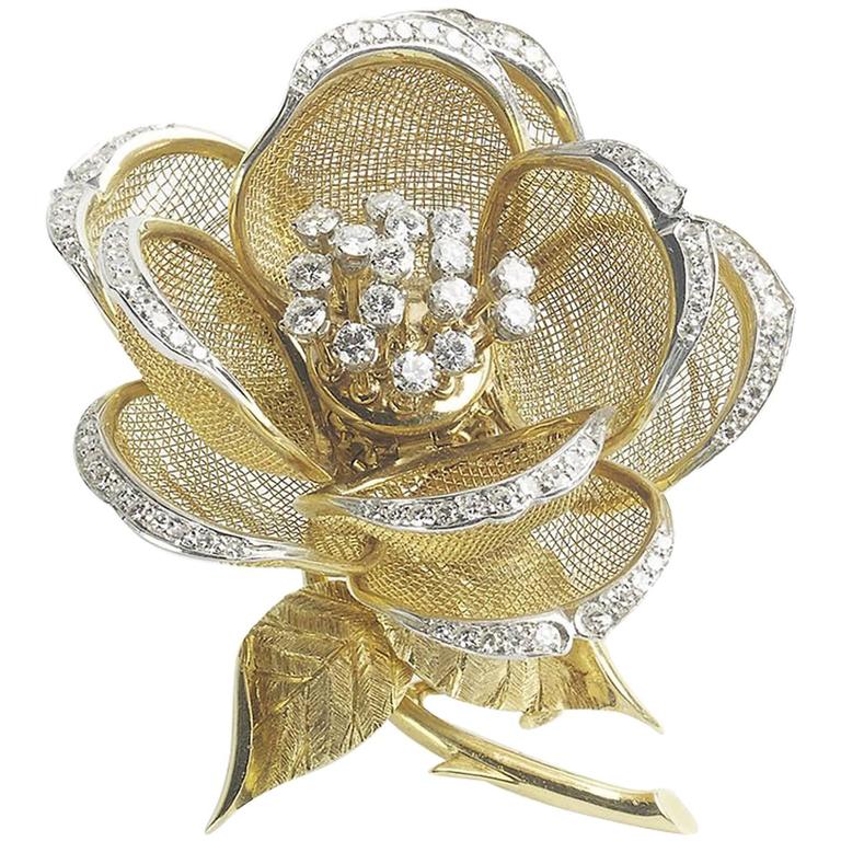 Mesh Flower Brooch at 1stDibs
