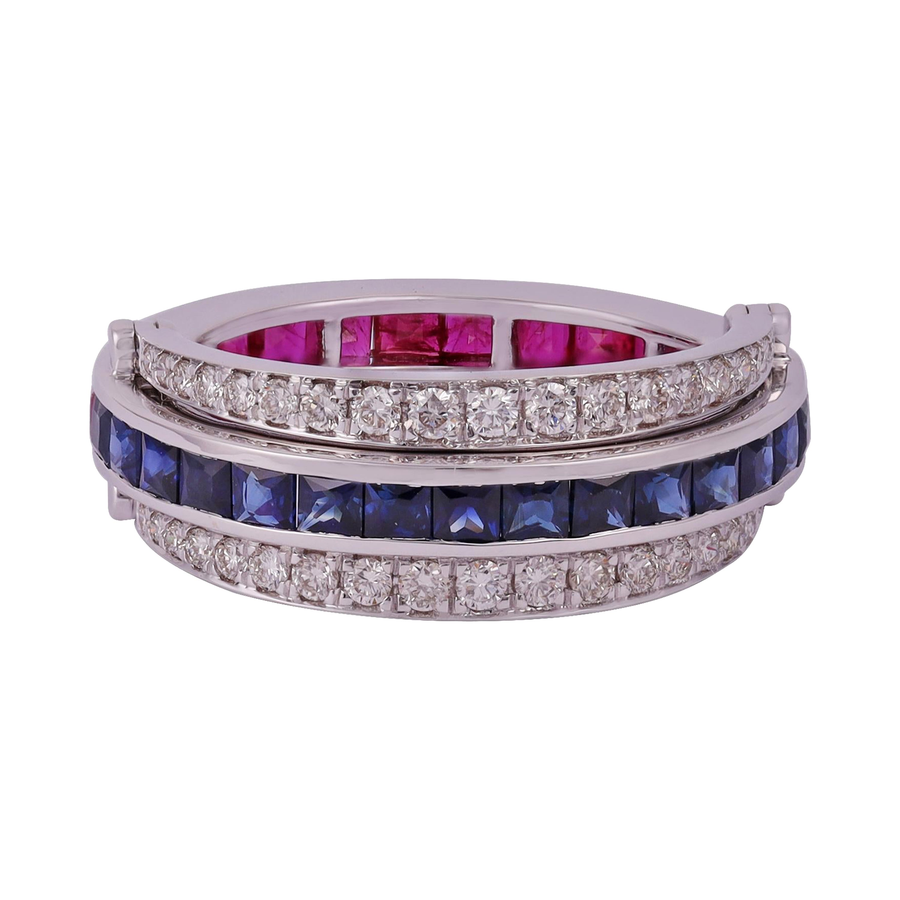 Ruby, Blue Sapphire and Diamond Ring set in 18K White Gold Settings For ...