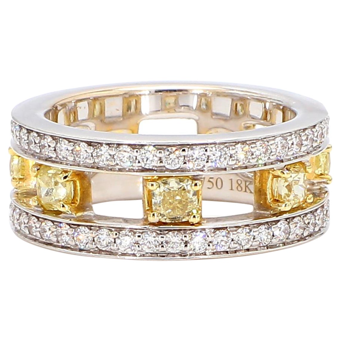 Natural Yellow Radiant and White Diamond .93 Carat TW Gold Wedding Band ...