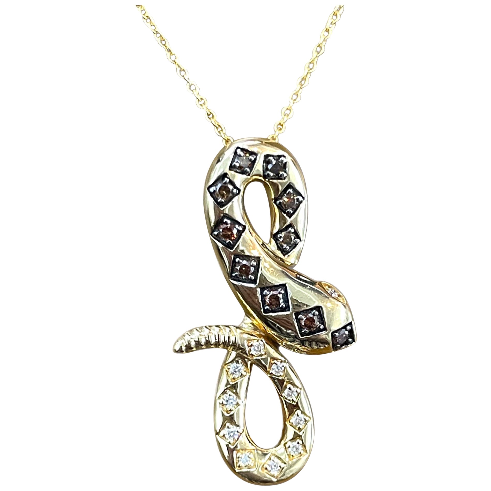 Serpentine Splendor: 14K Yellow Gold Diamond Snake Pendant For Sale at ...