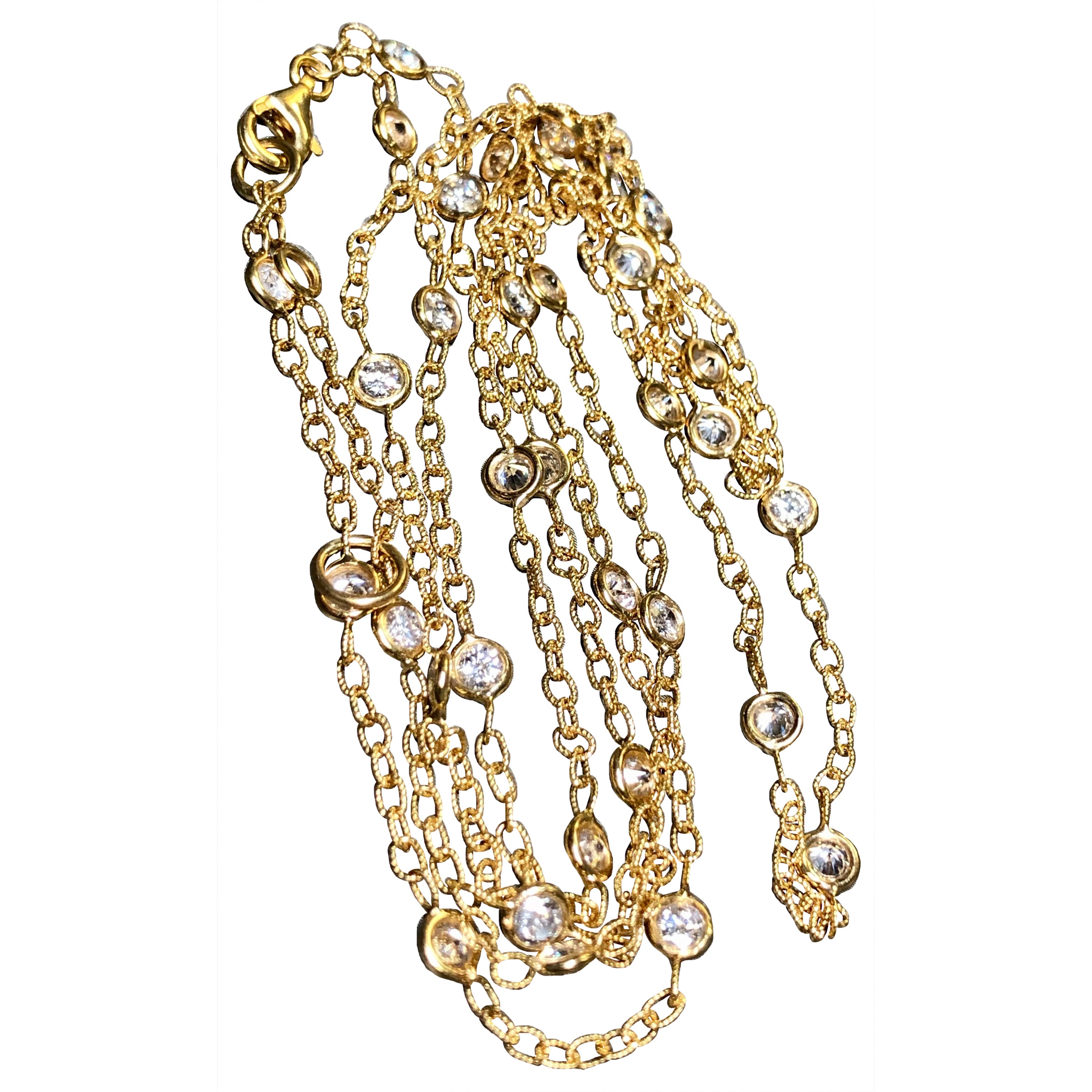 Estate 18K Textured Link Diamonds By The Yard Double Row Necklace 3 ...