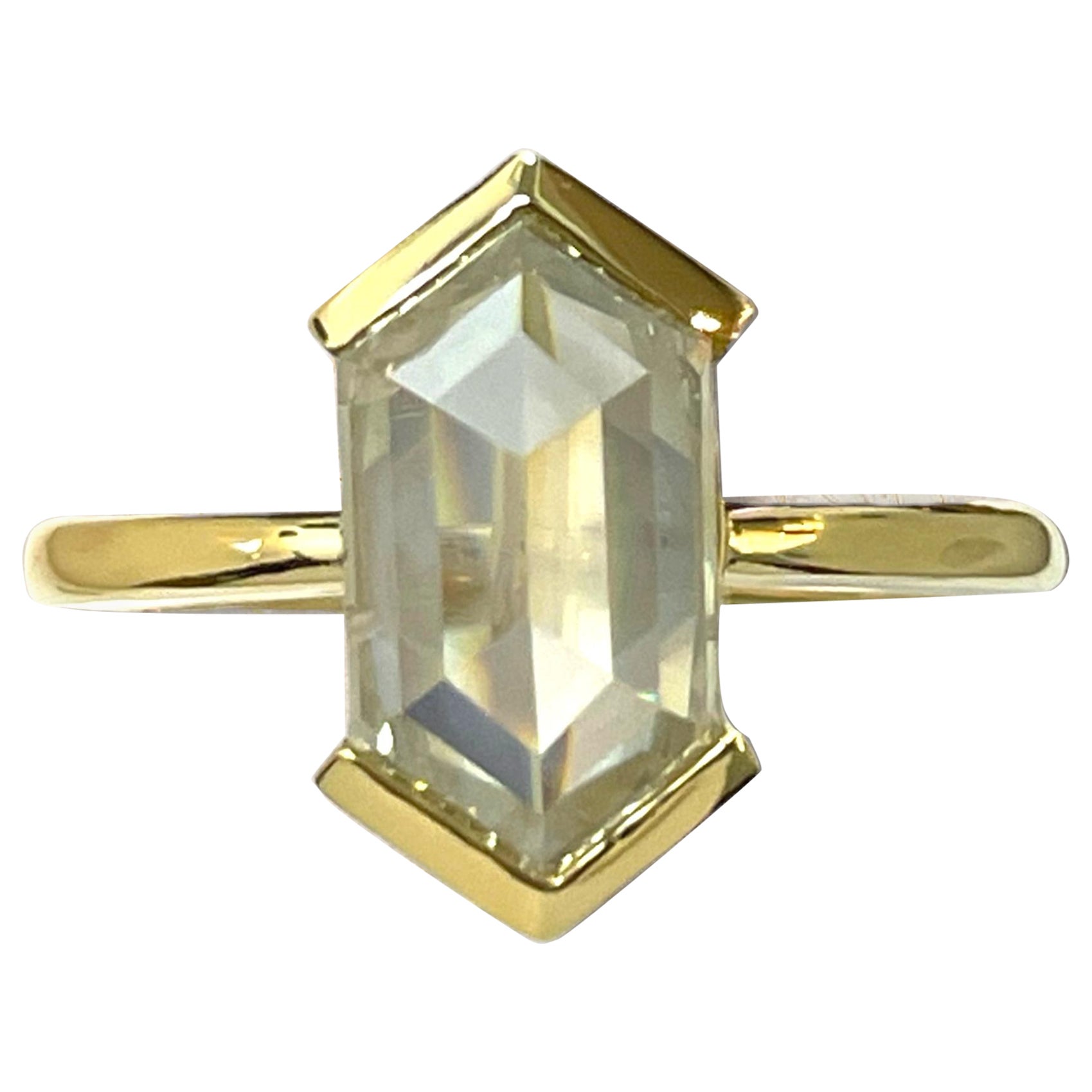 Unique 18K Yellow Gold Hexagonal 2.35 Carats Diamond Ring For Sale at ...