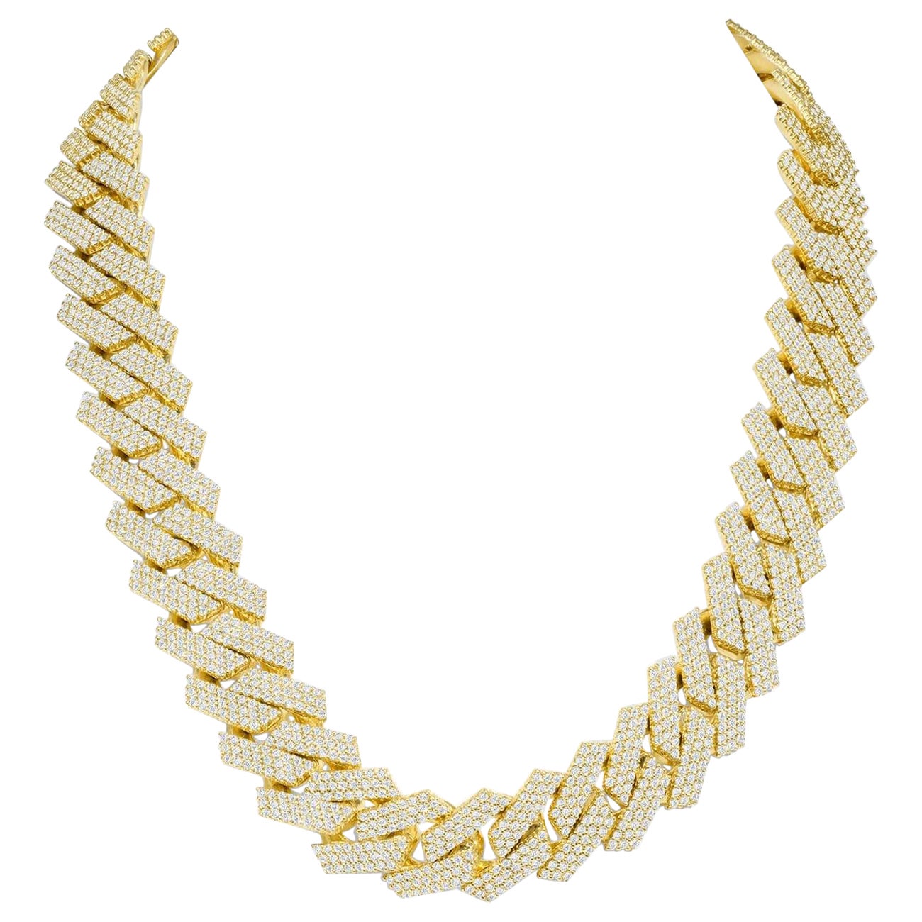 14k Gold Diamond Cuban Necklace For Sale at 1stDibs