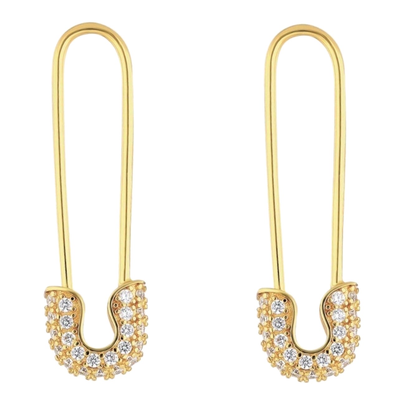 14k Gold Diamond Safety Pin Earrings For Sale at 1stDibs