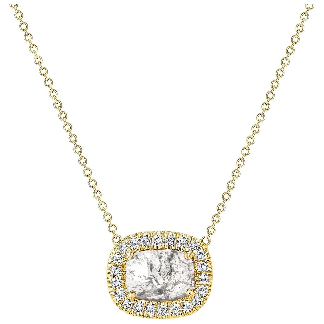 14k Gold Cushion-cut Halo Pendant Necklace For Sale at 1stDibs