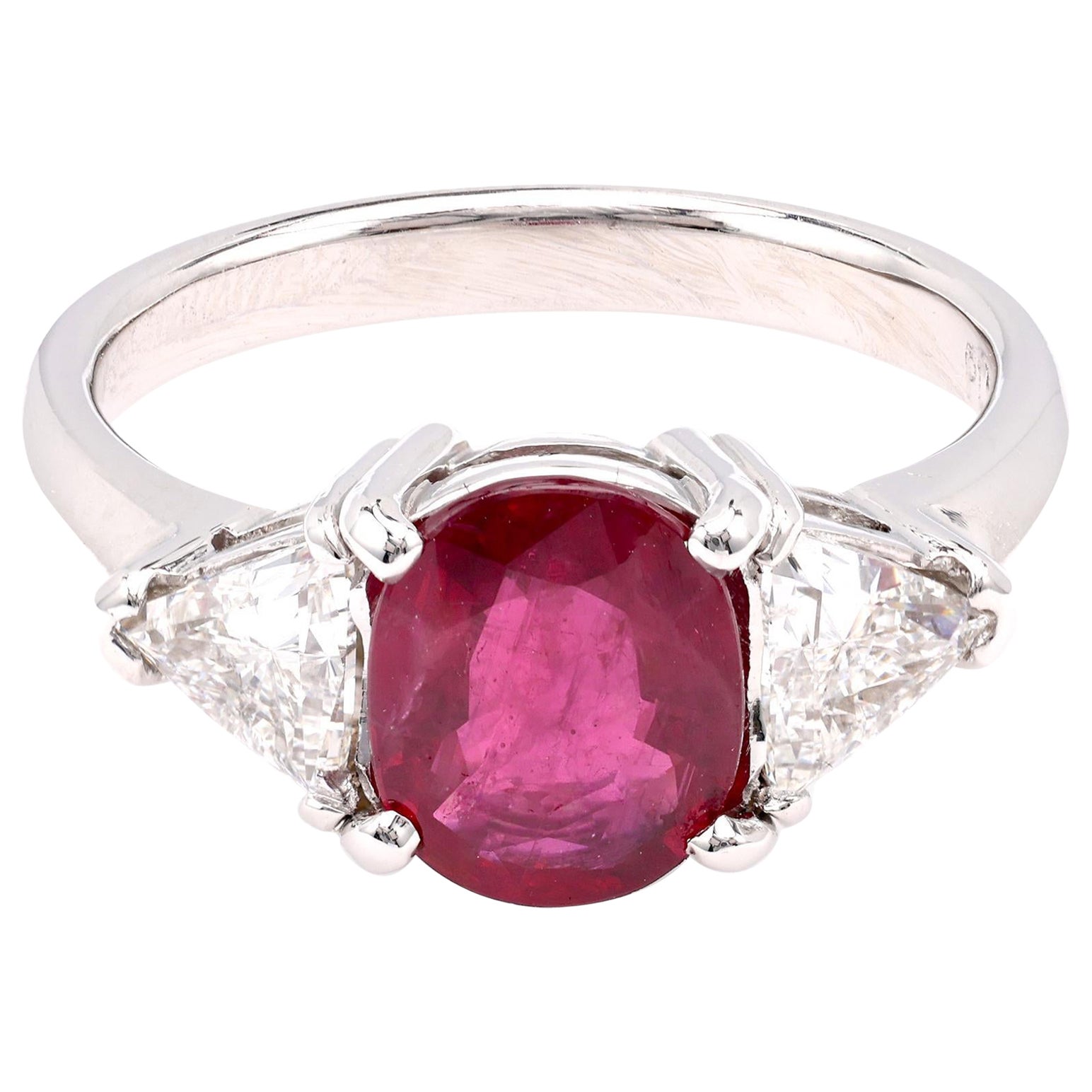 Natural 3 Carat Burma Ruby Diamond Platinum Ring at 1stDibs