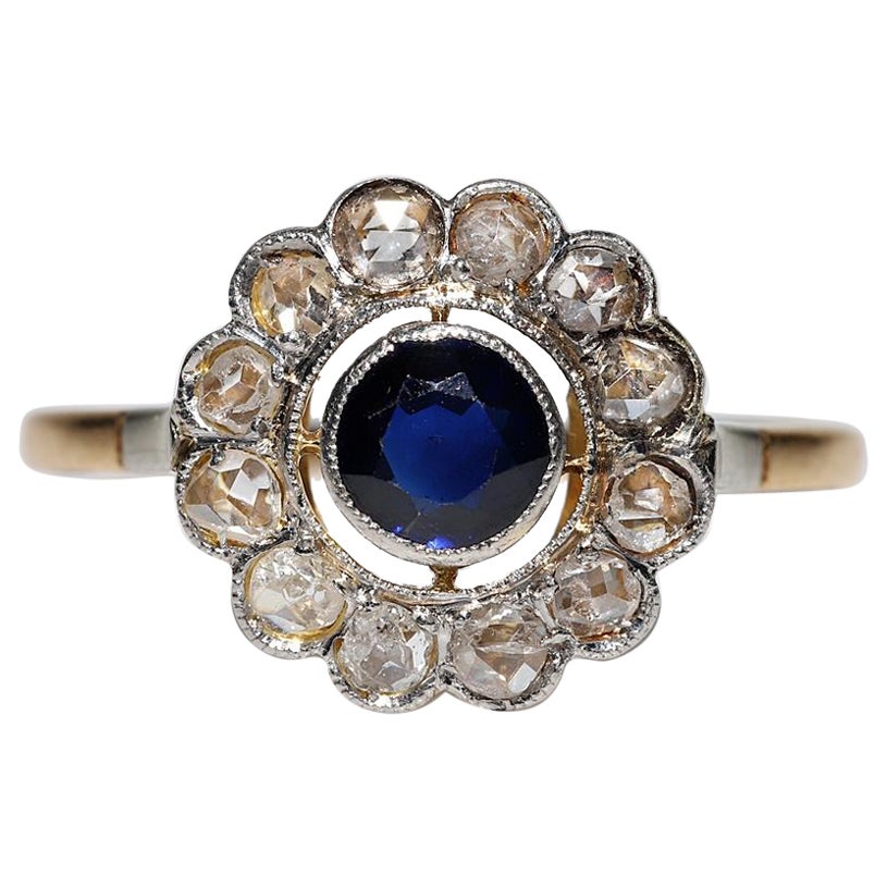 Antique Circa 1900s 18k Gold Top Silver Natural Rose Cut Diamond And