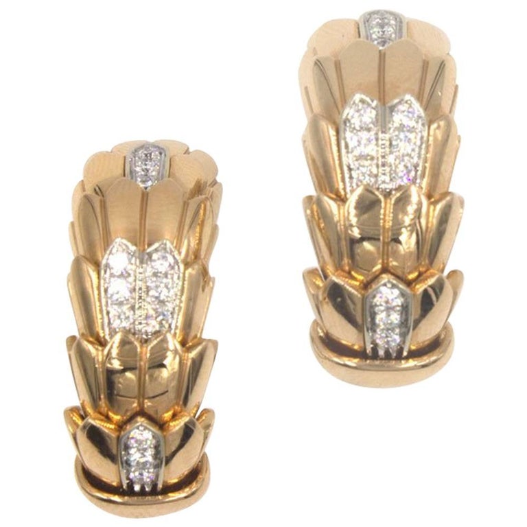 Roberto Coin Diamond 18 Karat Rose Gold Earrings Retractable Post For ...