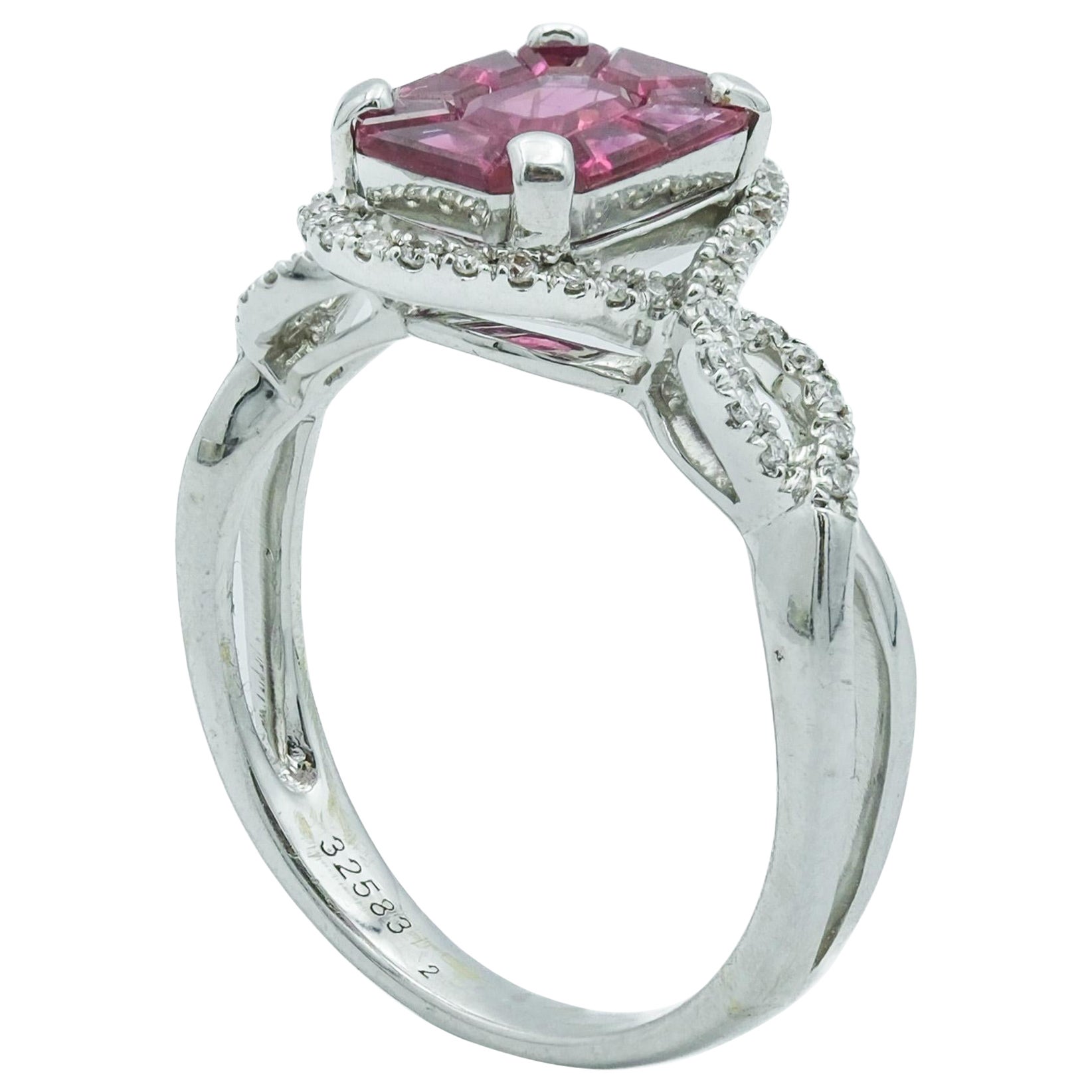 Modern Illusion Cut Ruby Ring in 18 Karat White Gold For Sale at 1stDibs