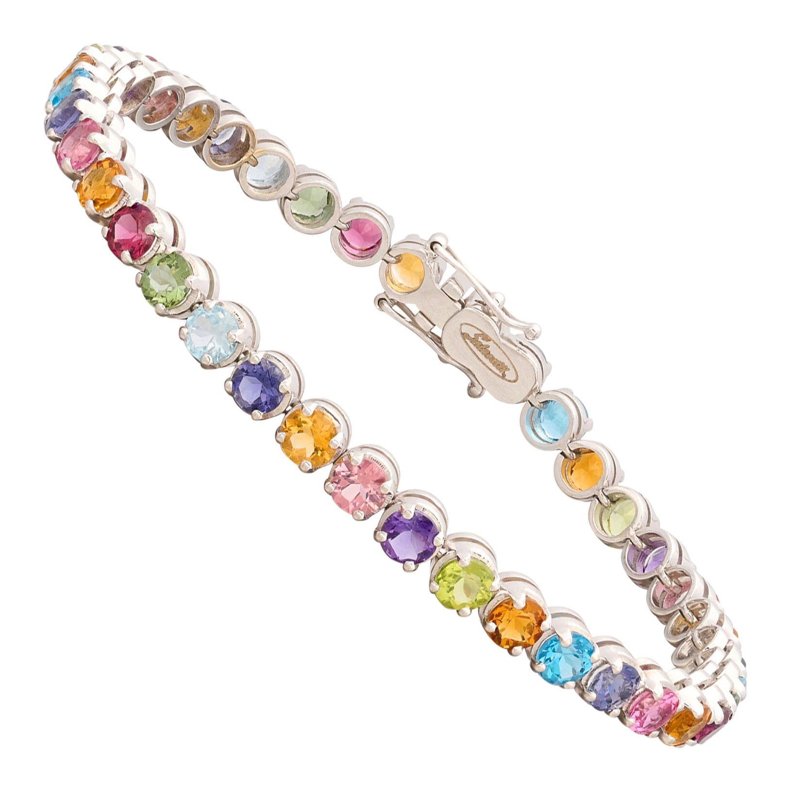 14KT White Gold Multi Colored Sapphire And Diamond Bracelet For Sale at ...