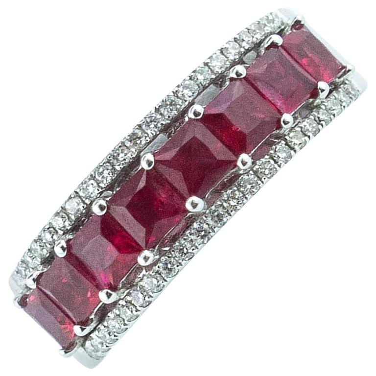 Ruby Diamond Gold Half Eternity Band Ring at 1stDibs