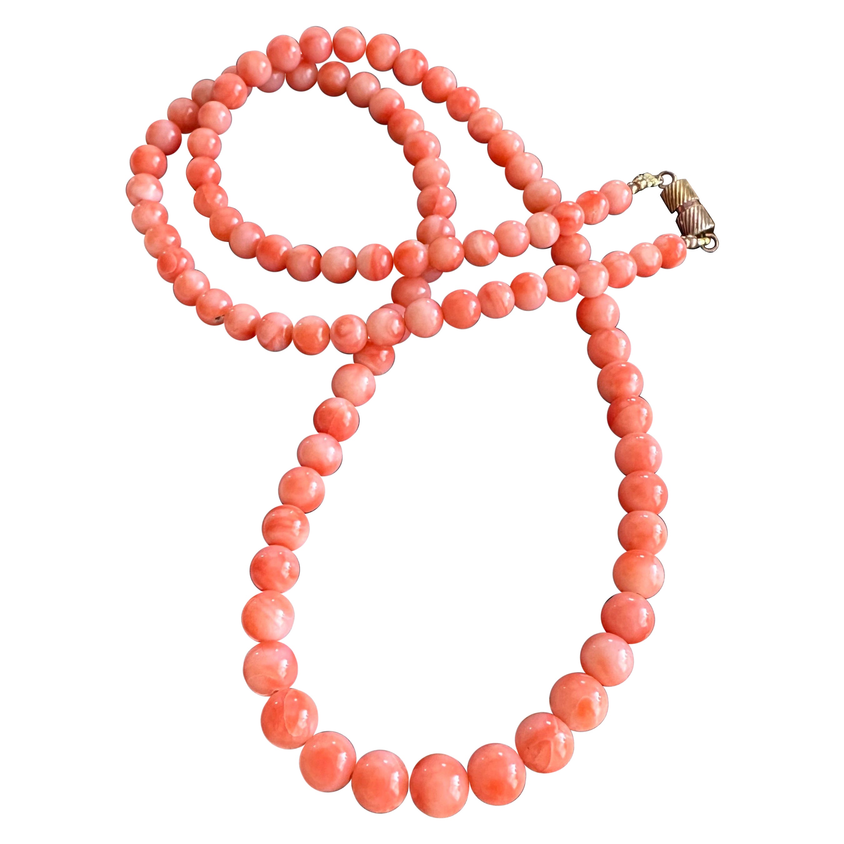 Vintage Angel Skin Coral Beaded Necklace Strand For Sale at 1stDibs