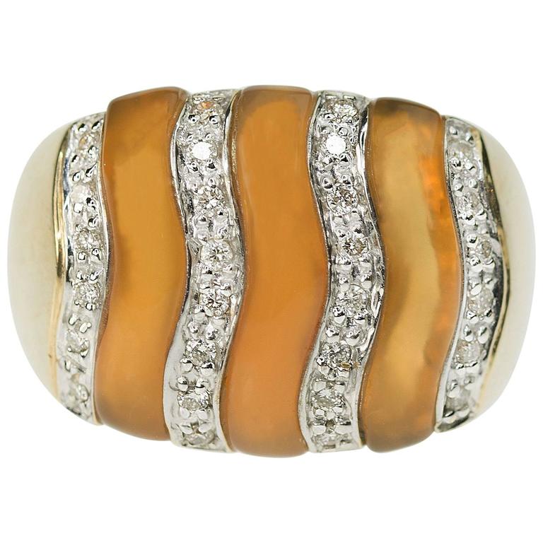 Free Form Agate Diamond Ring at 1stDibs