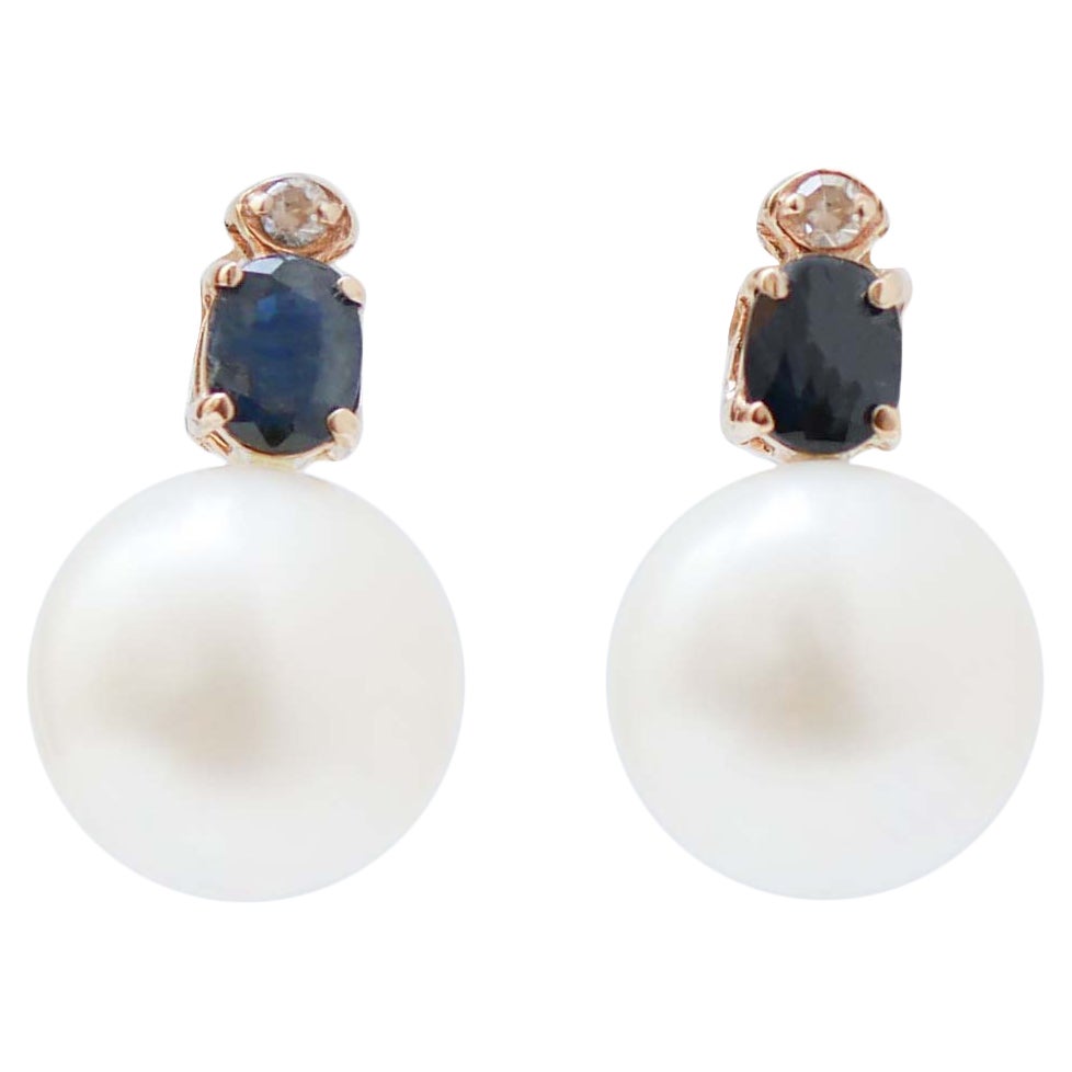 White Pearls, Sapphires, Diamonds, 14 Kt Rose Gold Earrings For Sale at ...