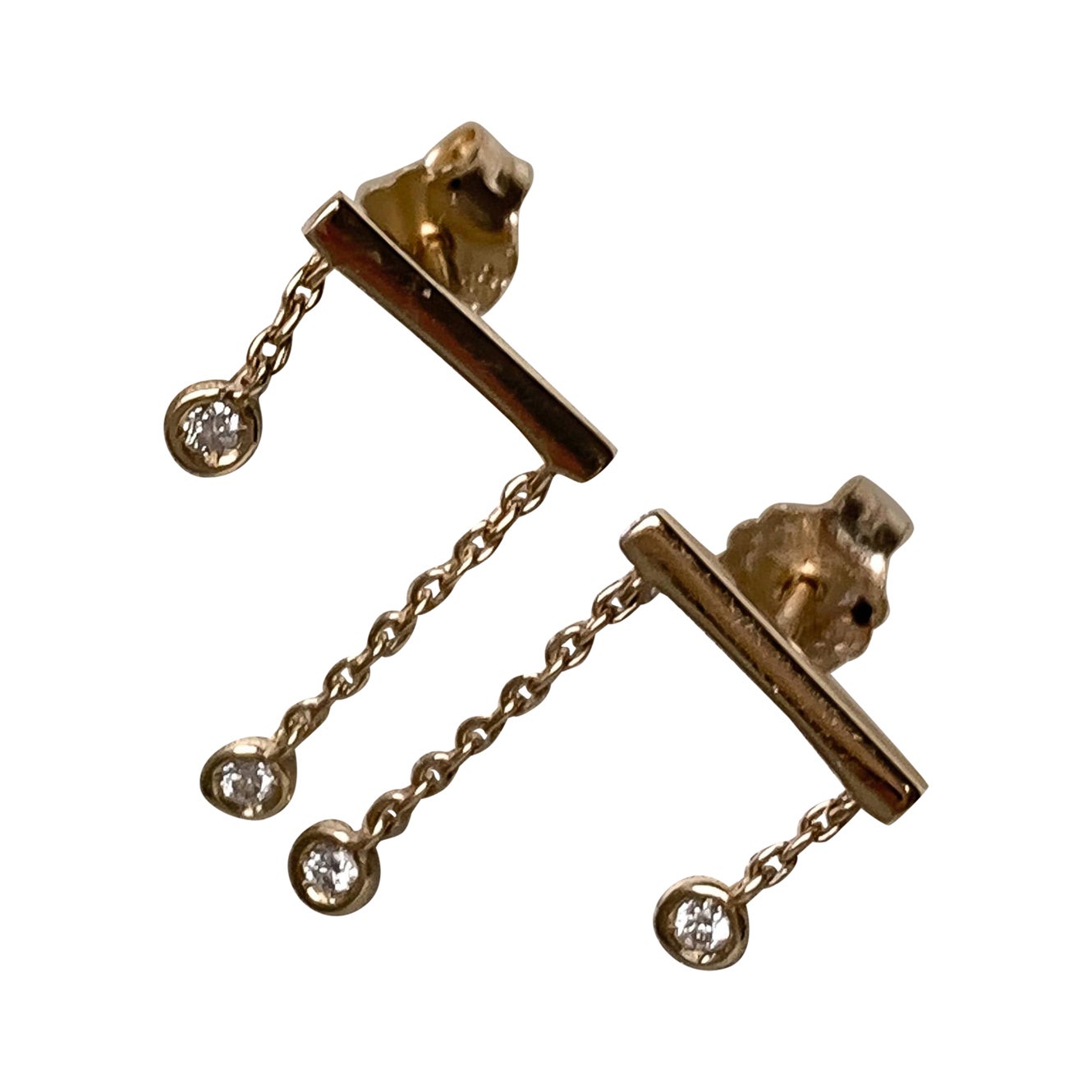 14K Yellow Gold Triangle Diamond Drop Earrings For Sale at 1stDibs