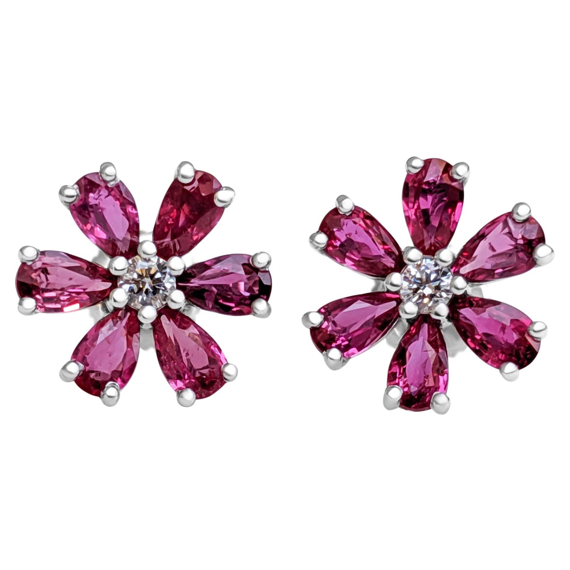 $1 NO RESERVE! 2.65Ct Natural Ruby and 0.12Ct Diamond 14k White Gold Earrings For Sale at 1stDibs