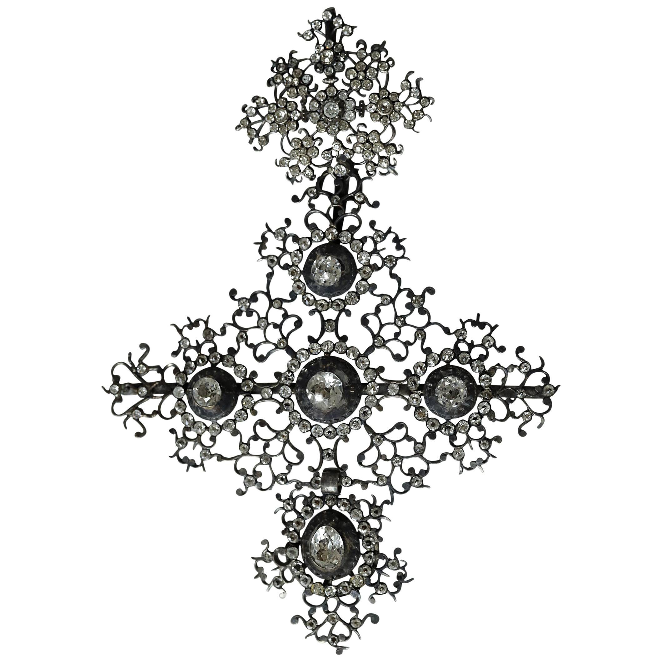 Georgian French Large Paste Cross Pendant For Sale at 1stDibs