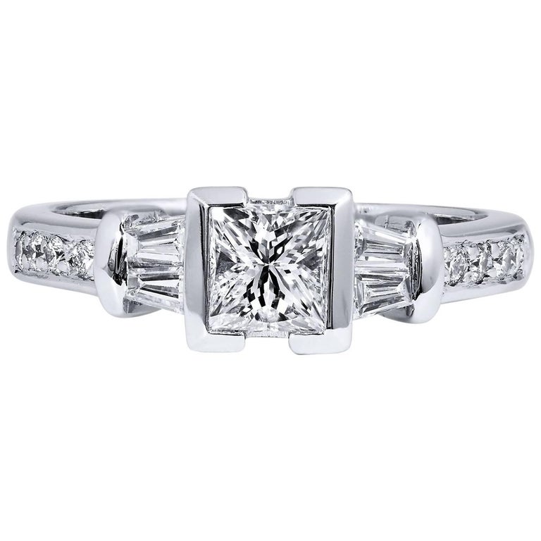 GIA Certified Semi-Bezel Princess Cut Diamond Platinum Engagement Ring ...