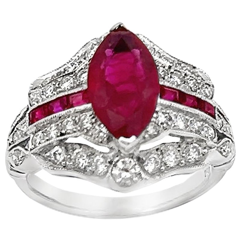 Marquise Cut Ruby Ring For Sale at 1stDibs