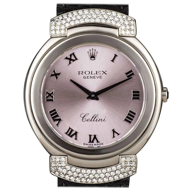 Rolex Ladies White Gold Diamond Lugs Cellini Wristwatch at 1stDibs